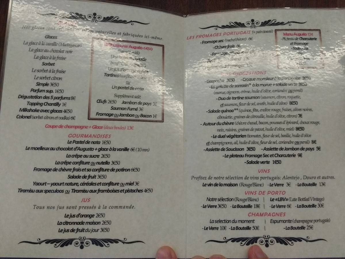 Menu at Augusto Lisboa cafe, Lisbon, R. de Santa M.nha 26