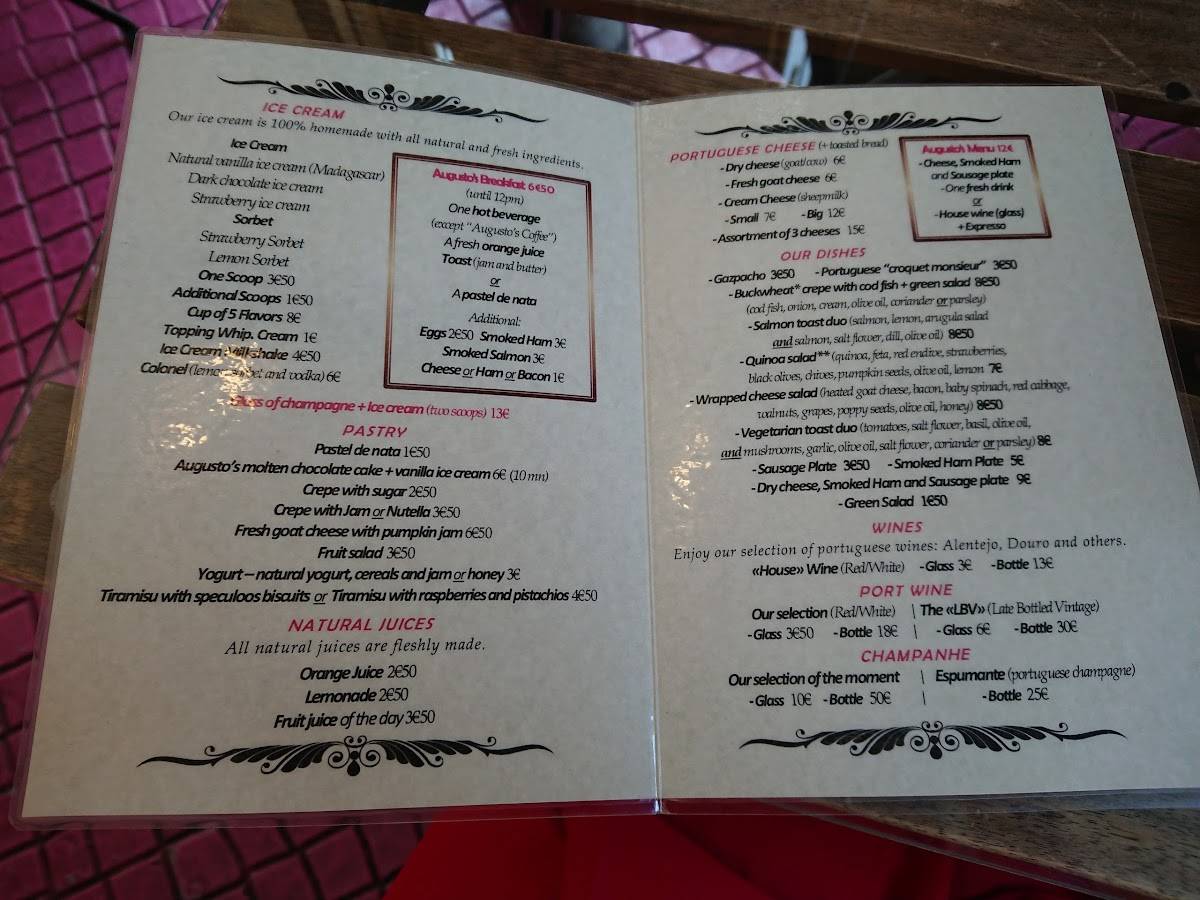Menu at Augusto Lisboa cafe, Lisbon, R. de Santa M.nha 26
