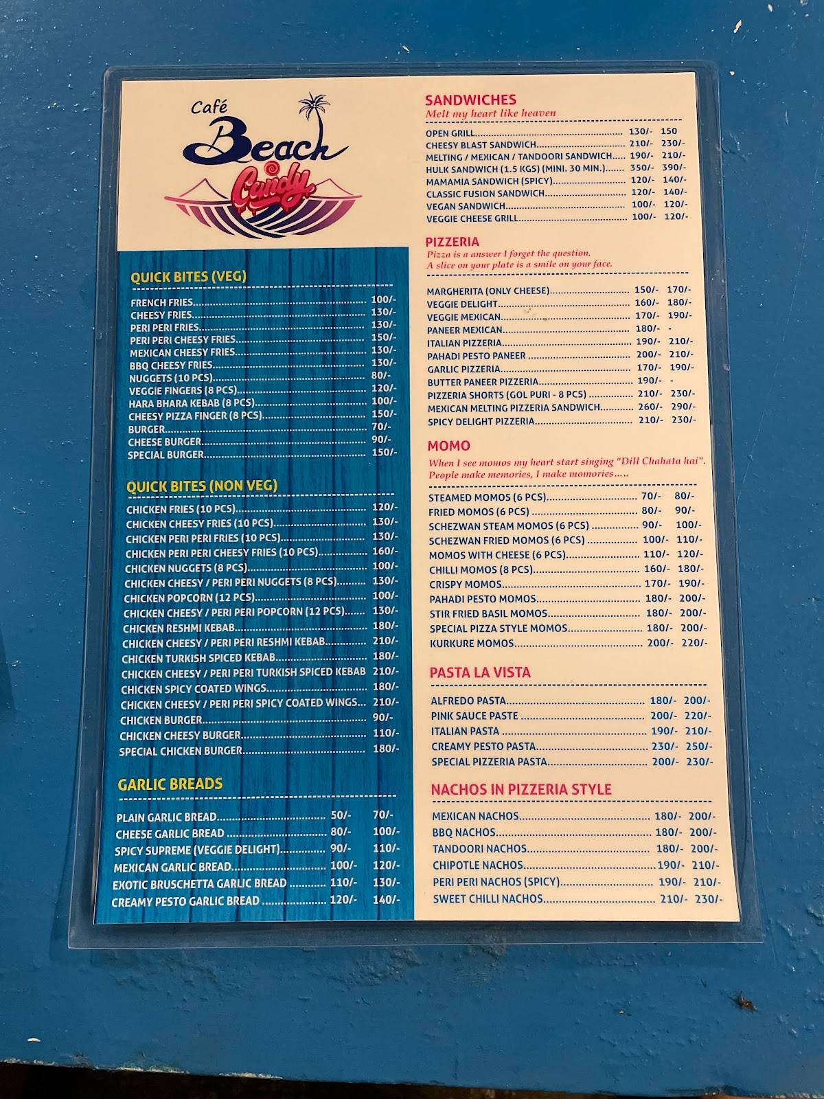 Menu at Café Beach Candy, Nala Sopara