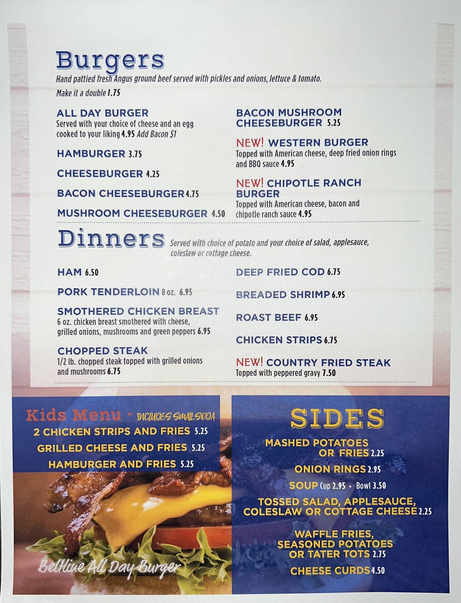 Menu at Beltline Cafe, Freeport
