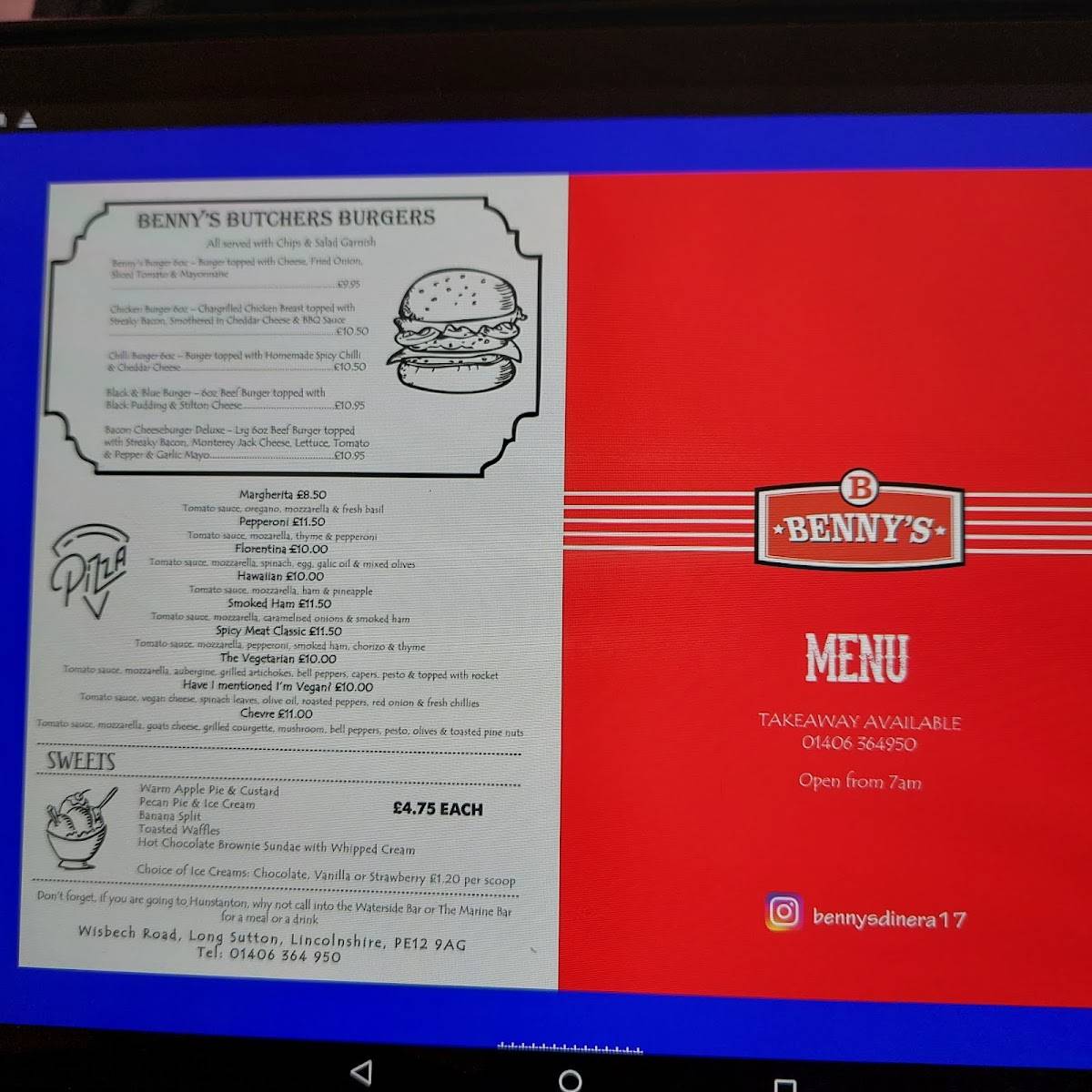 Menu at Benny's Diner Long Sutton Limited cafe, Long Sutton, Wisbech Rd