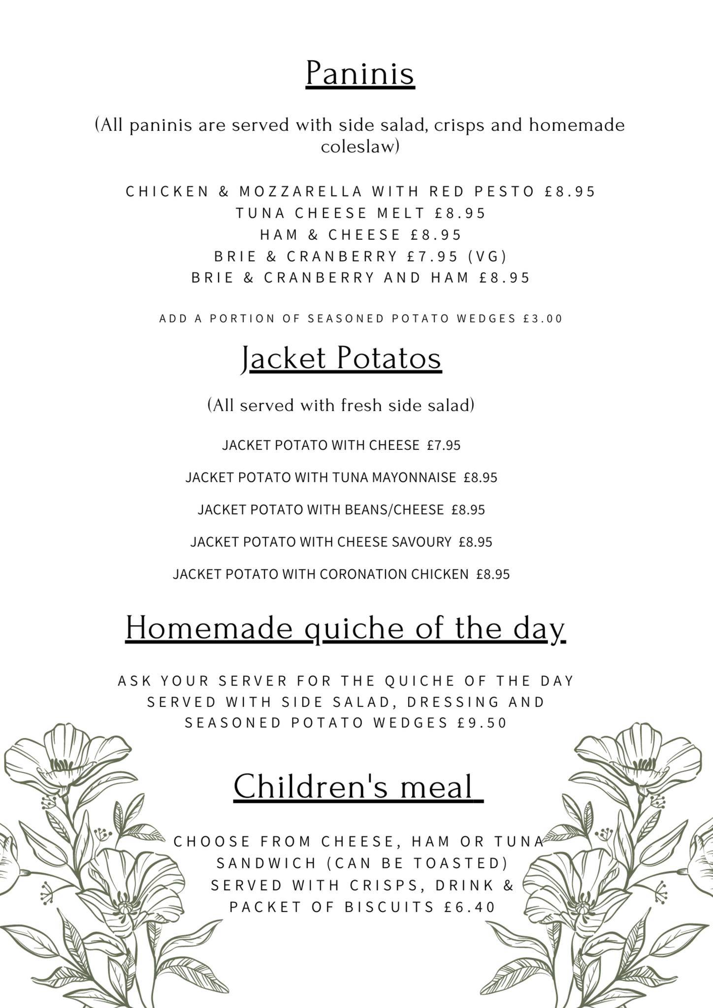 Menu at Bywell Coffee Barn, Stocksfield