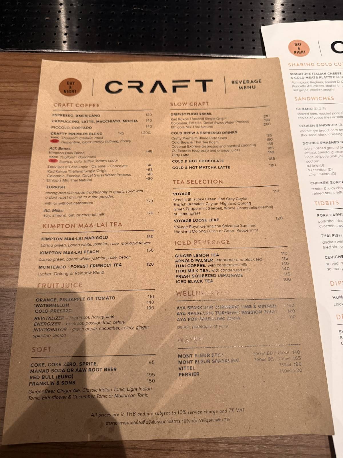 Menu at CRAFT cafe, Bangkok, Kimpton Maa-Lai Bangkok
