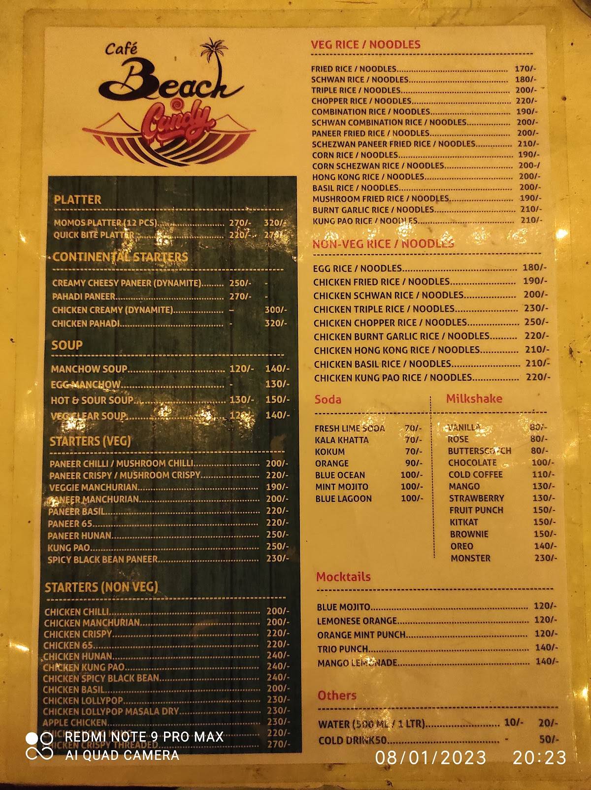 Menu at Café Beach Candy, Nala Sopara