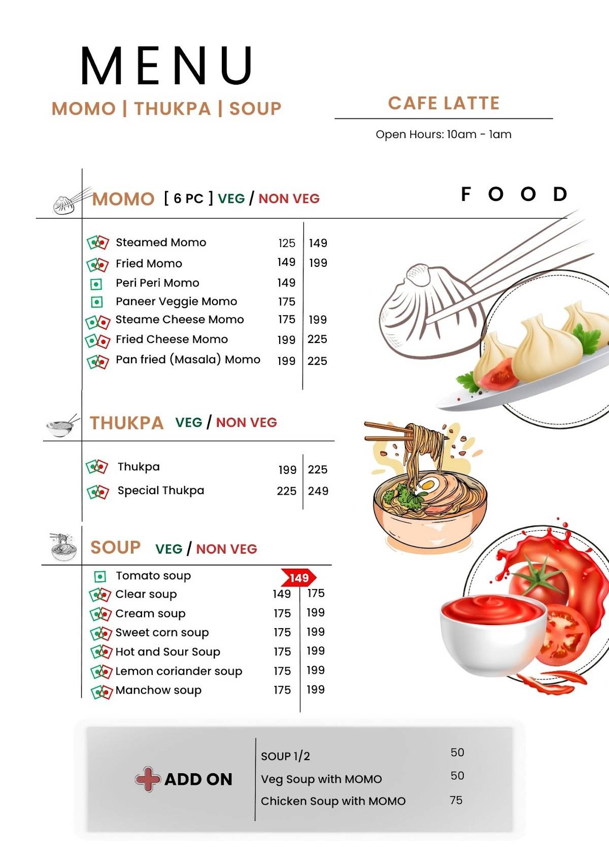 Menu at Cafe’ Latte’, Kolkata