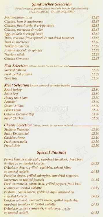 Menu at Cafe Veloce, London