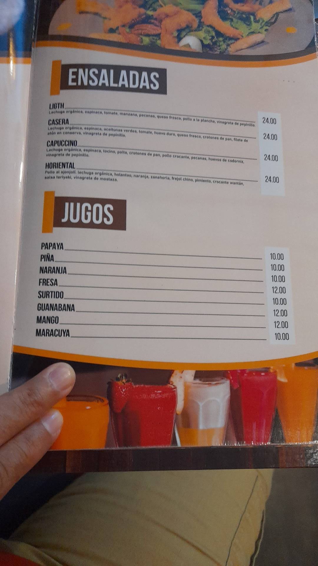 Carta de Capuccino, Cafe Restaurante, Chimbote, Manuel Villavicencio 418