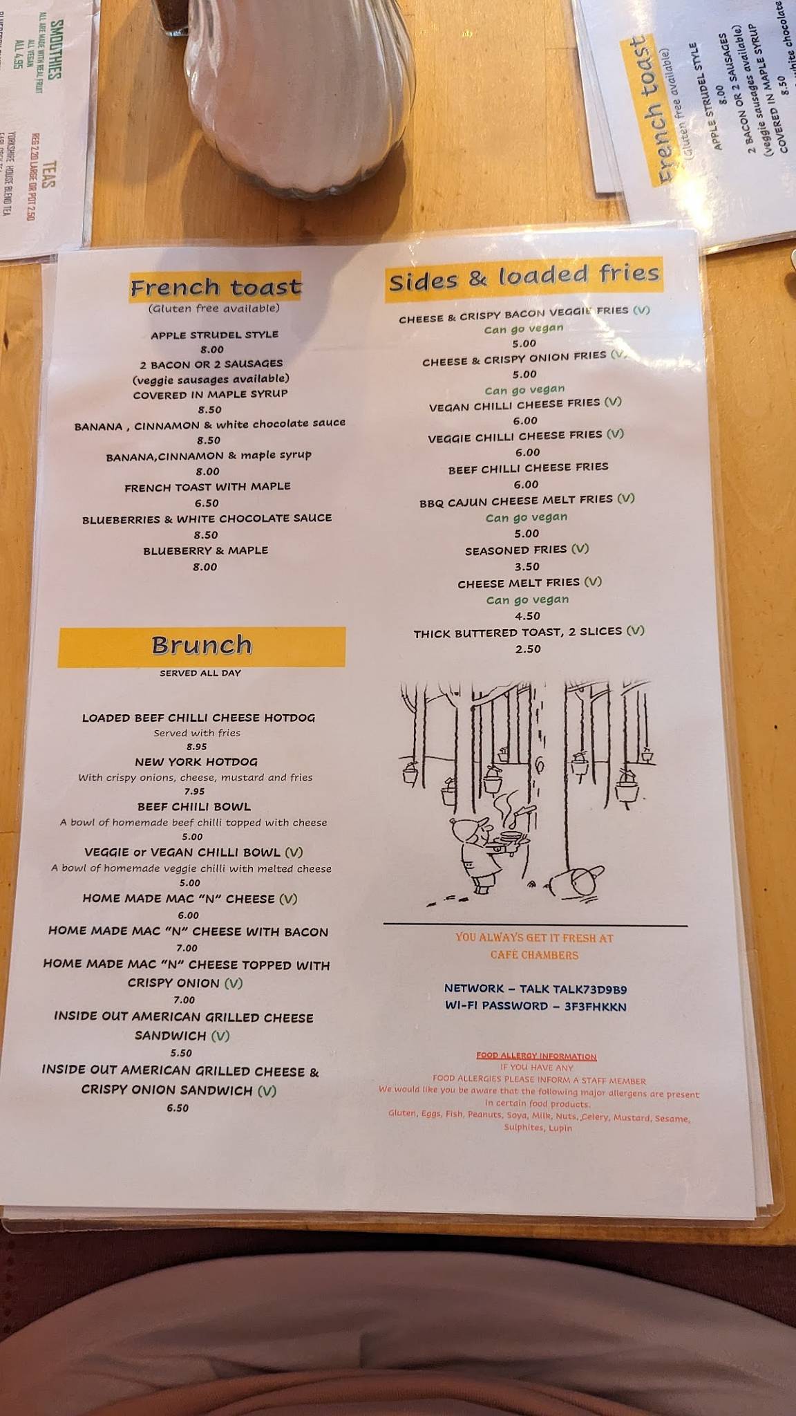Menu at Café Chambers cafe, Canterbury