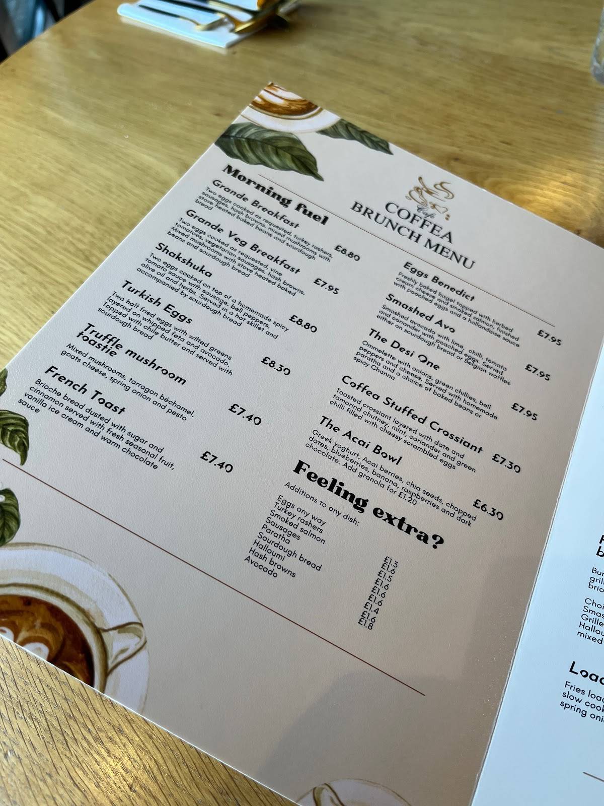 Menu at Cafe Coffea, Birmingham
