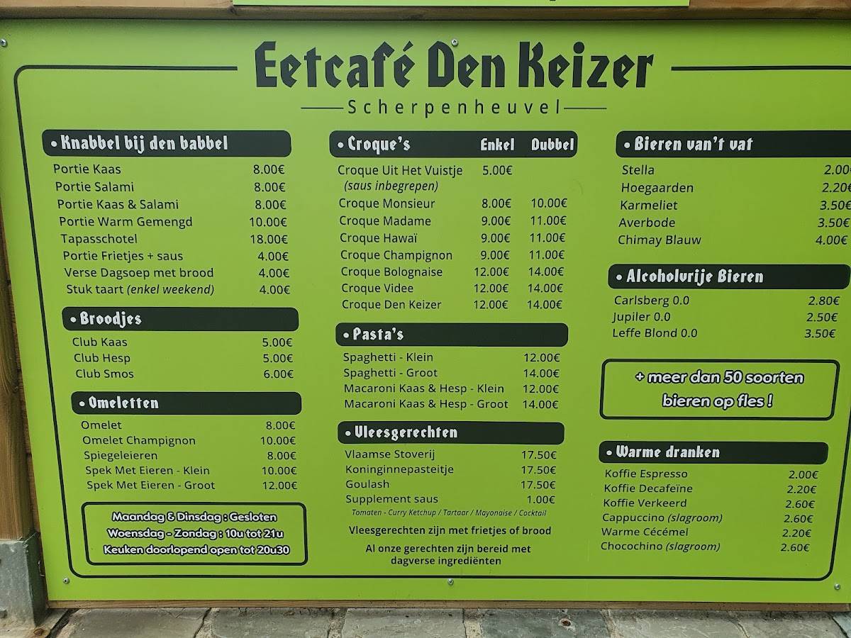 Menu au Café DEN KEIZER, Montaigu-Zichem