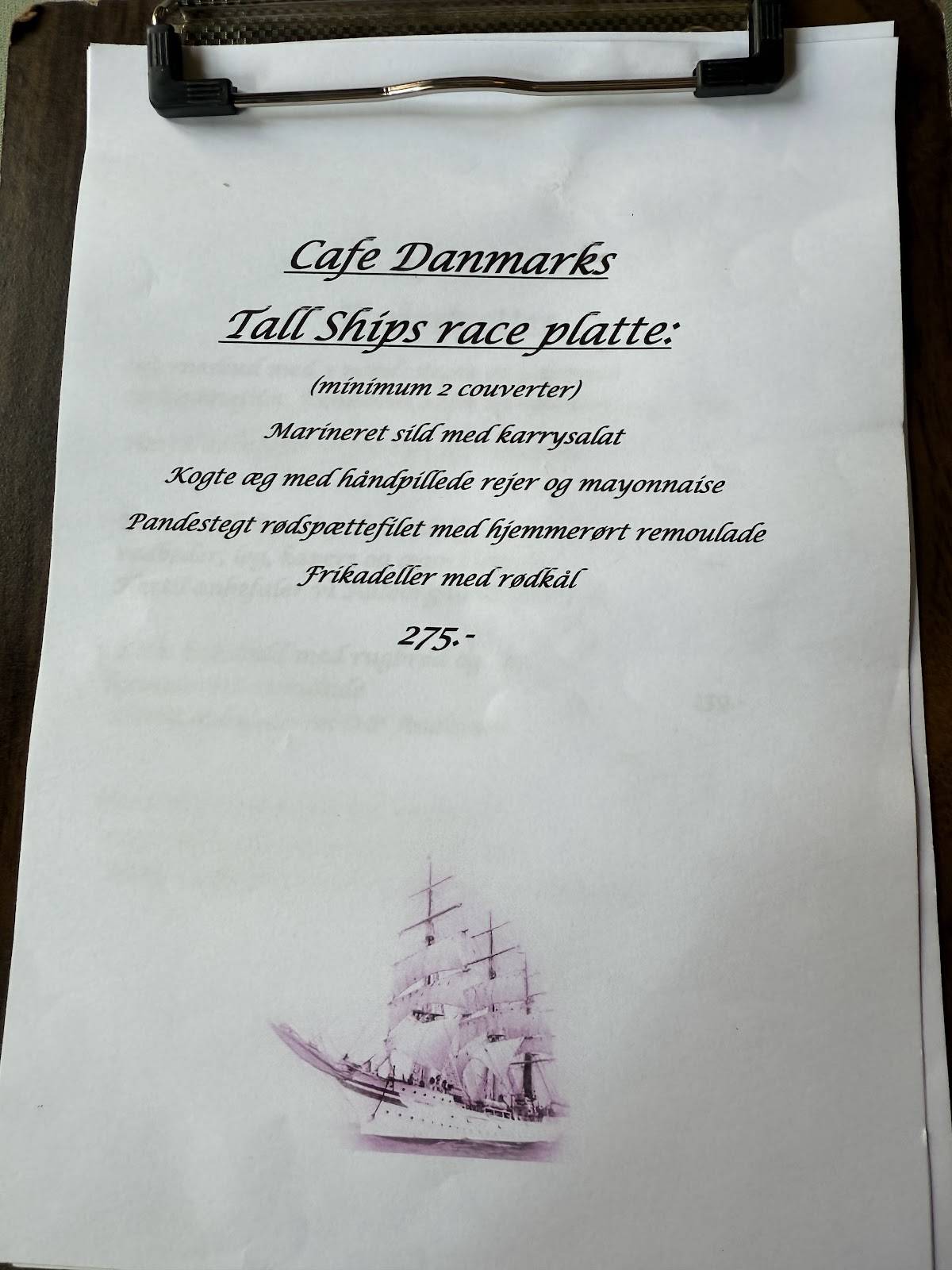 Menu at Café Danmark restaurant, Esbjerg
