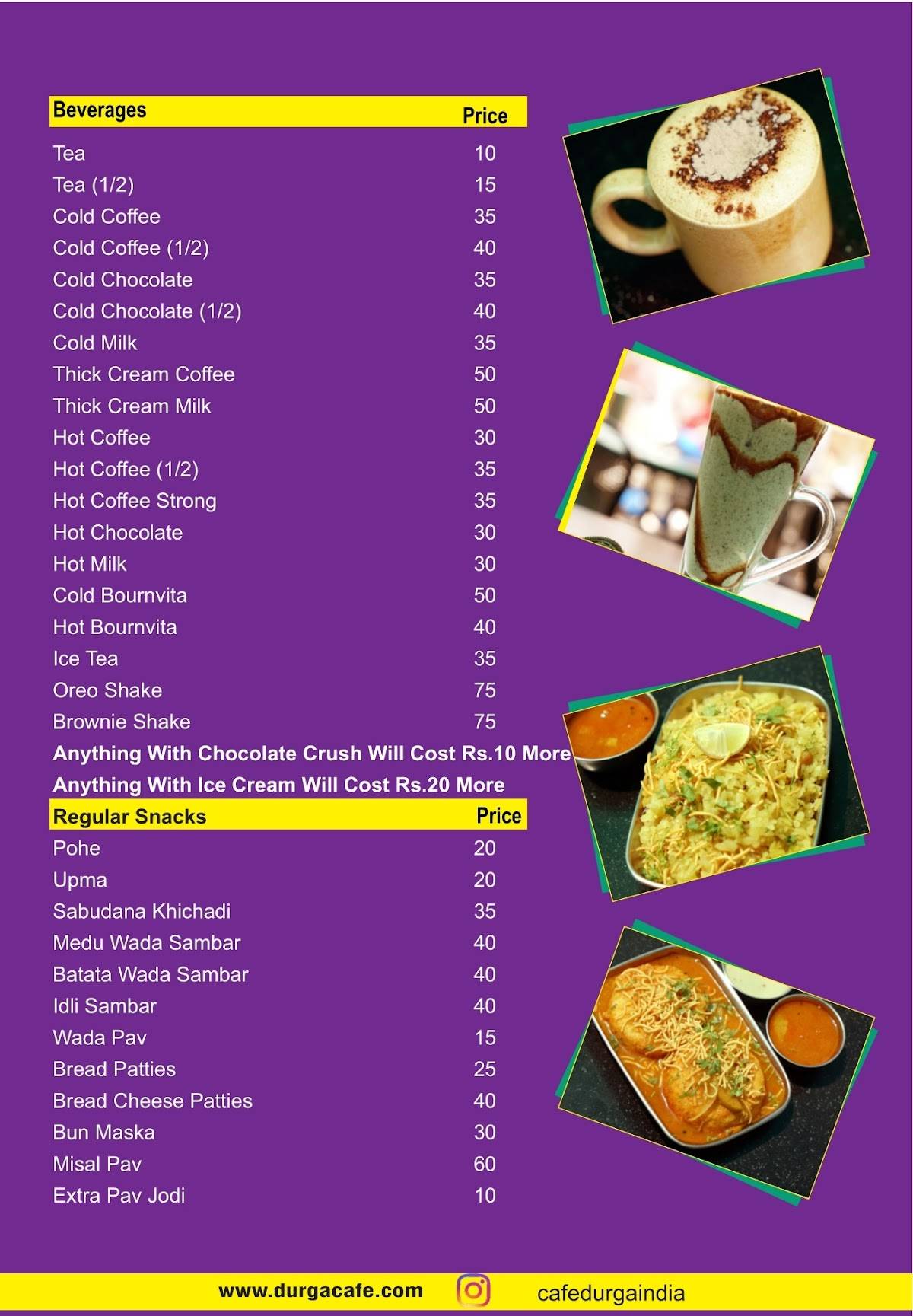 Menu at Cafe Durga, Nanded-Waghala