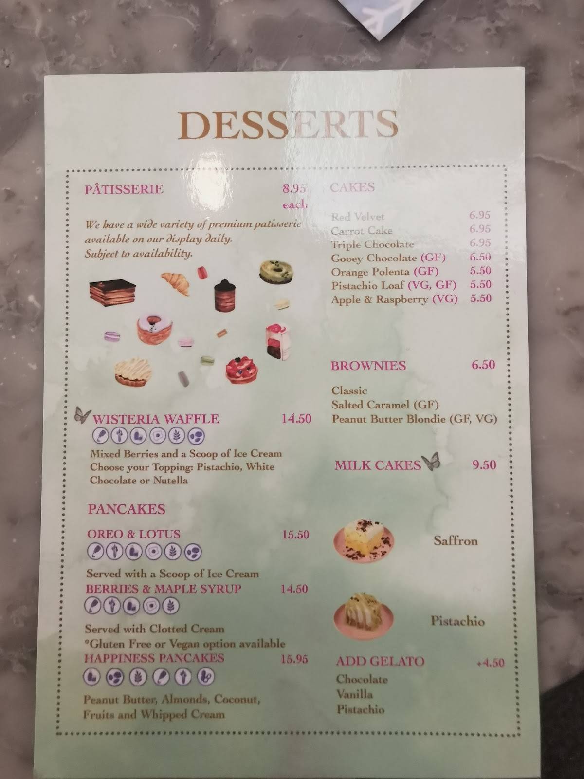 Menu at Feya cafe, London, 23 James St