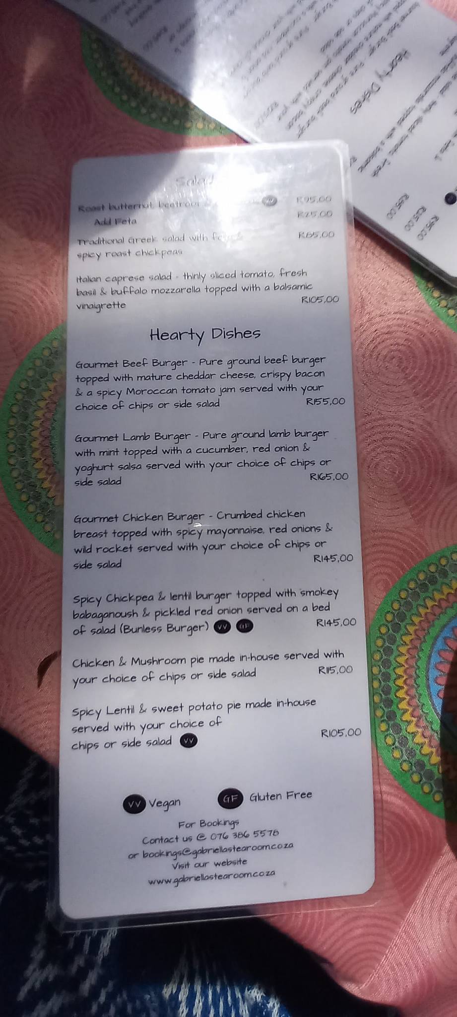 Menu at Gabriella's Tea Room cafe, Randburg