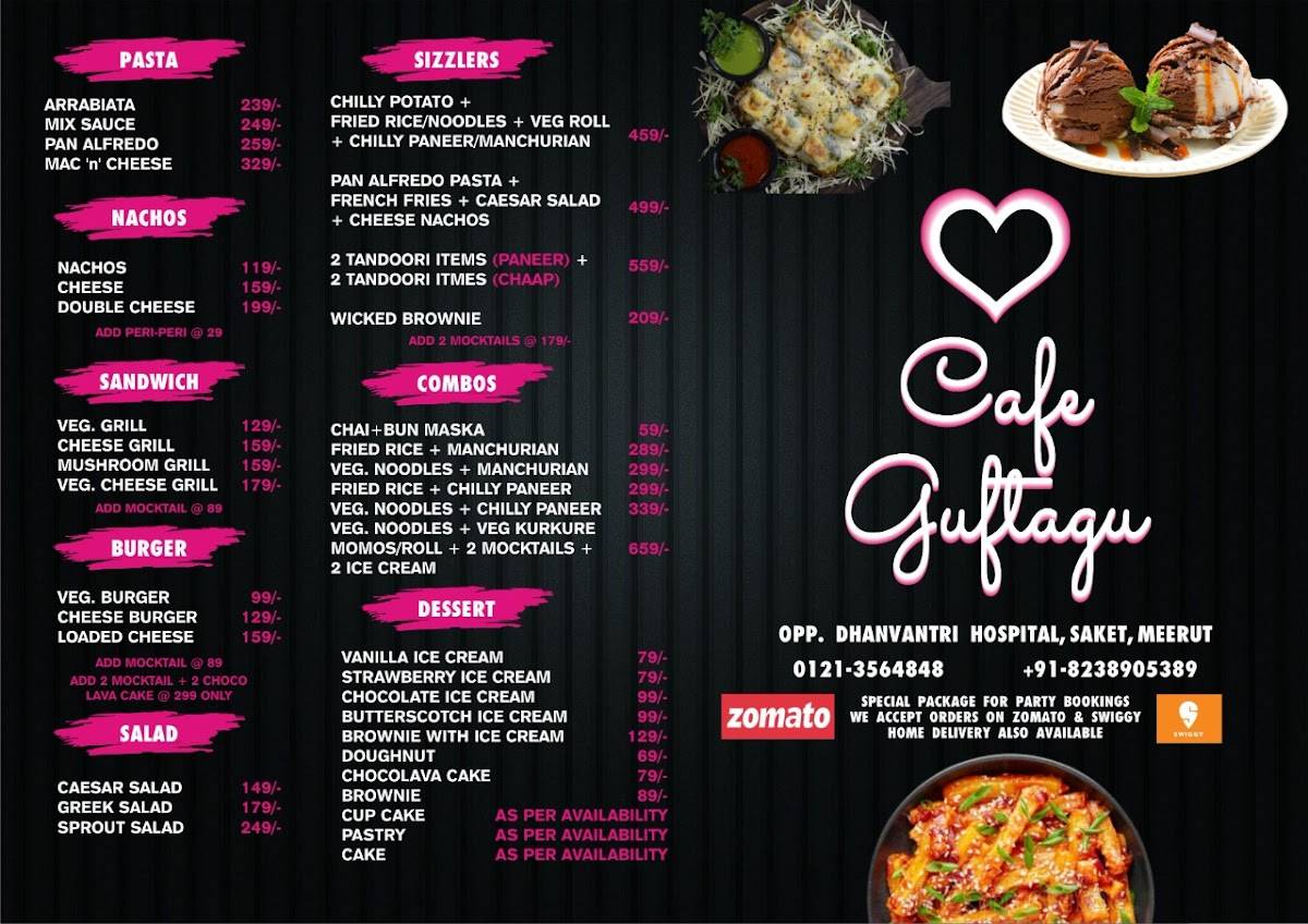 Menu at Cafe Guftagu, Meerut