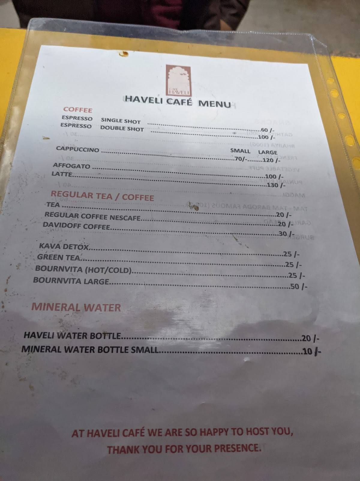 Menu at Haveli Cafe, Veraval