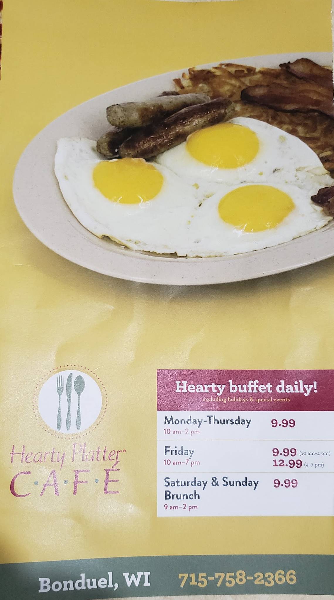 Menu at Hearty Platter Bonduel cafe, Bonduel