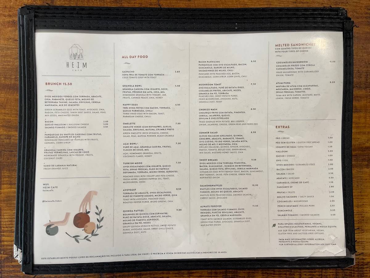 Menu at Heim Cafe • Brunch and Breakfast •, Lisbon