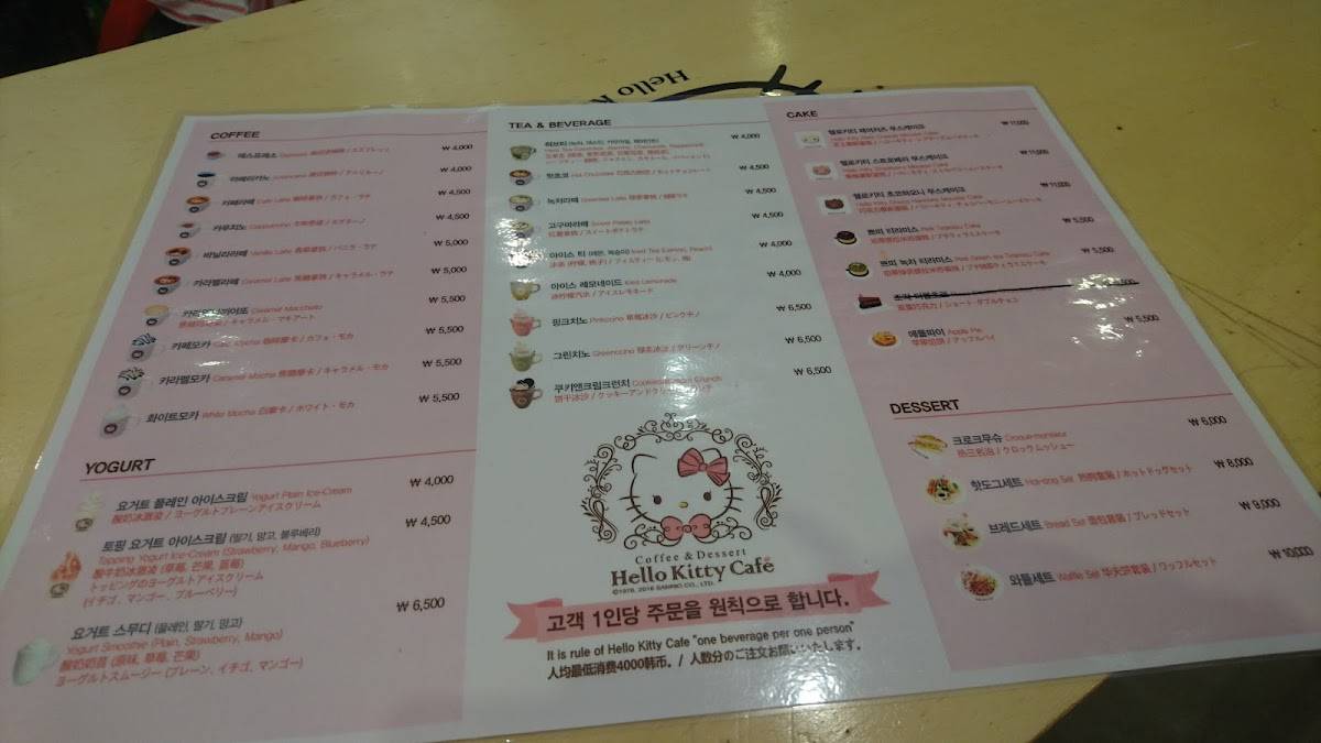 Carta de Hello Kitty Cafe, Seul, 28 Myeongdong 4-gil