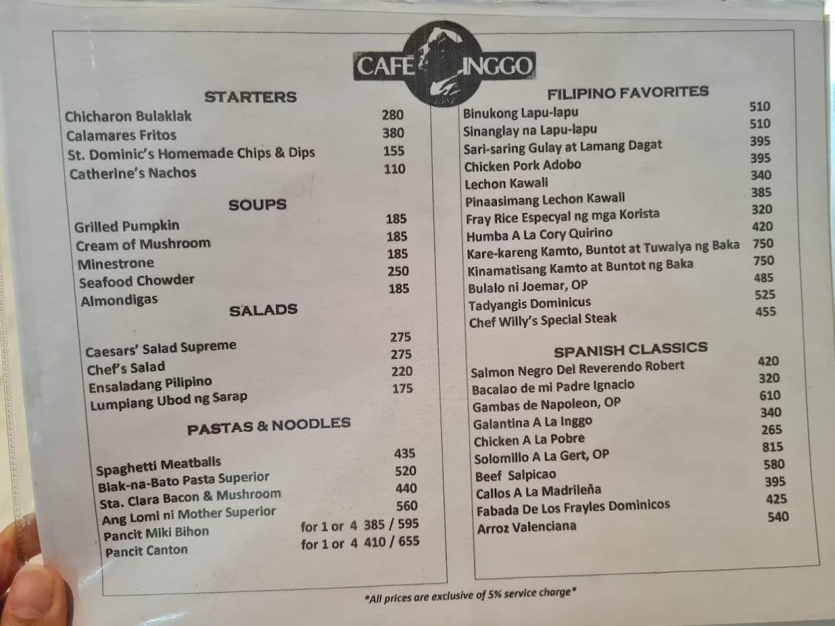 Menu at Café Inggo 1587 cafe, Quezon City