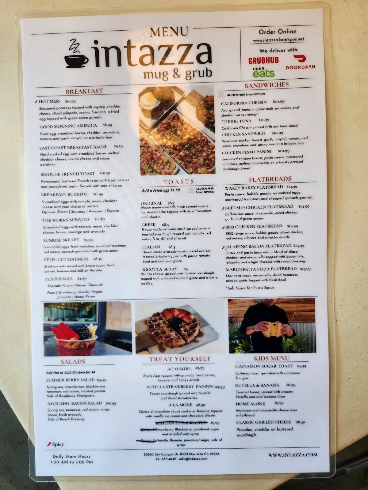 Menu at Intazza Coffee Works cafe, Murrieta, Sky Canyon Dr BLDG B