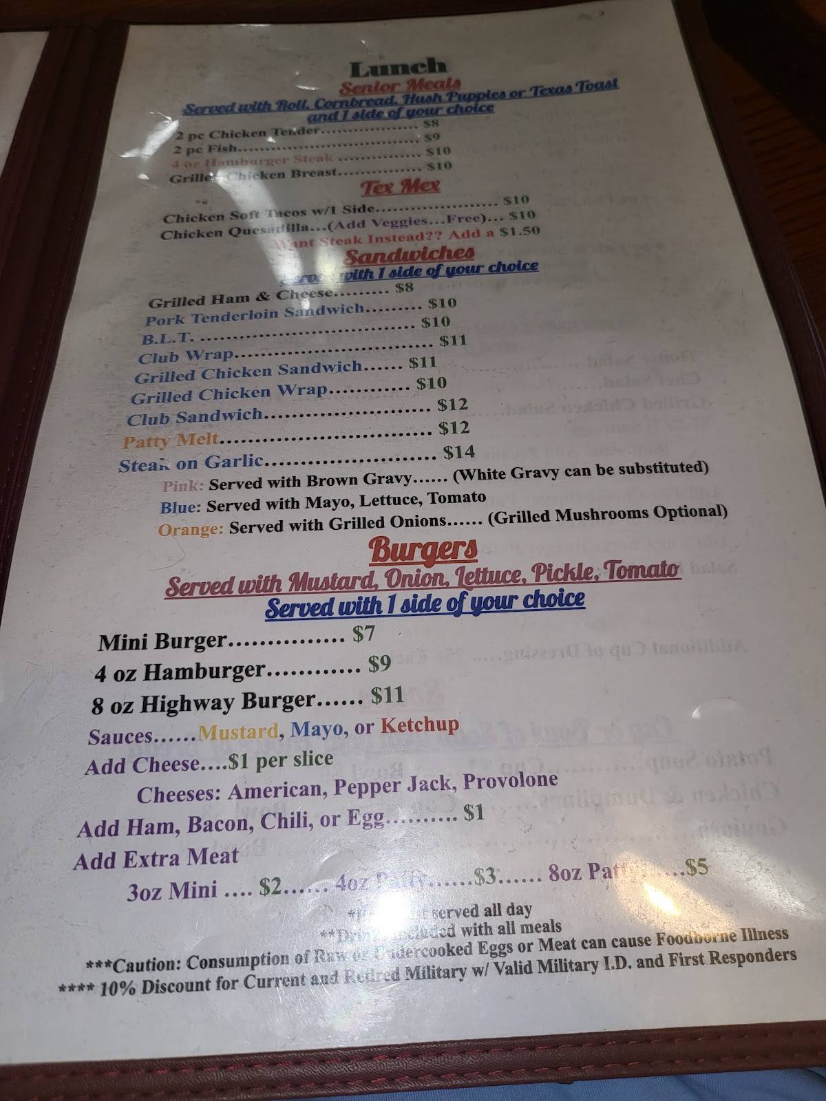 Menu at Iowa Park Hwy Grill cafe, Iowa Park