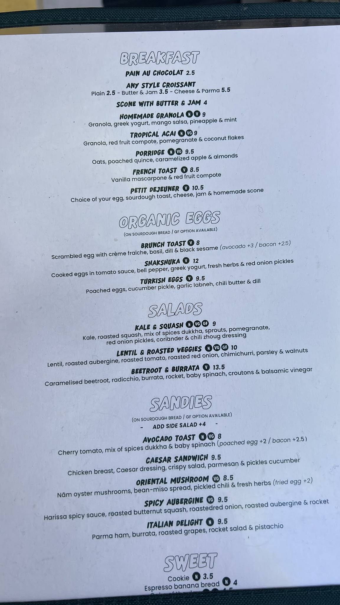 Menu at Cafe Janis, Lisbon