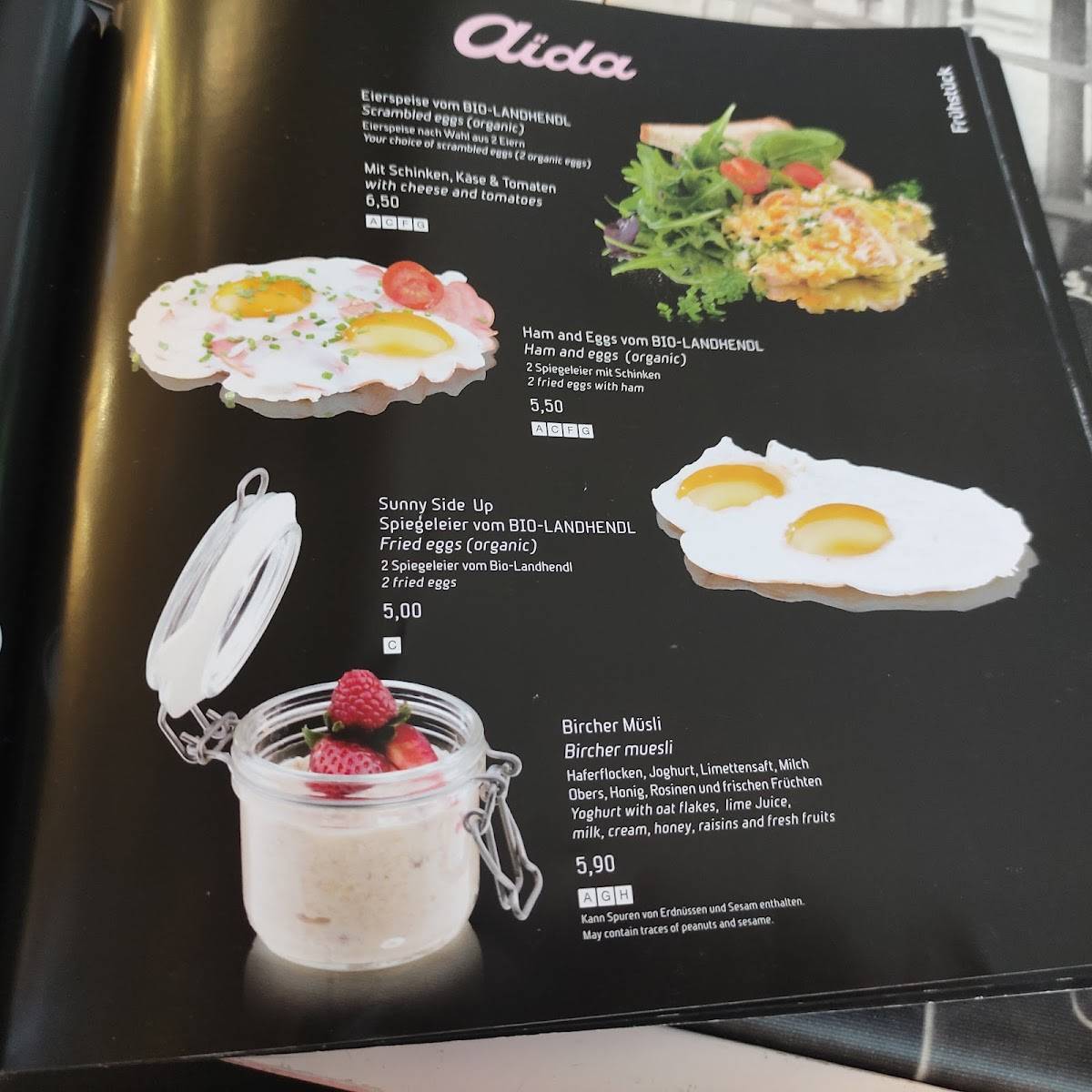 Speisekarte von Café-Konditorei Aida cafe, Wien, Opernring 7