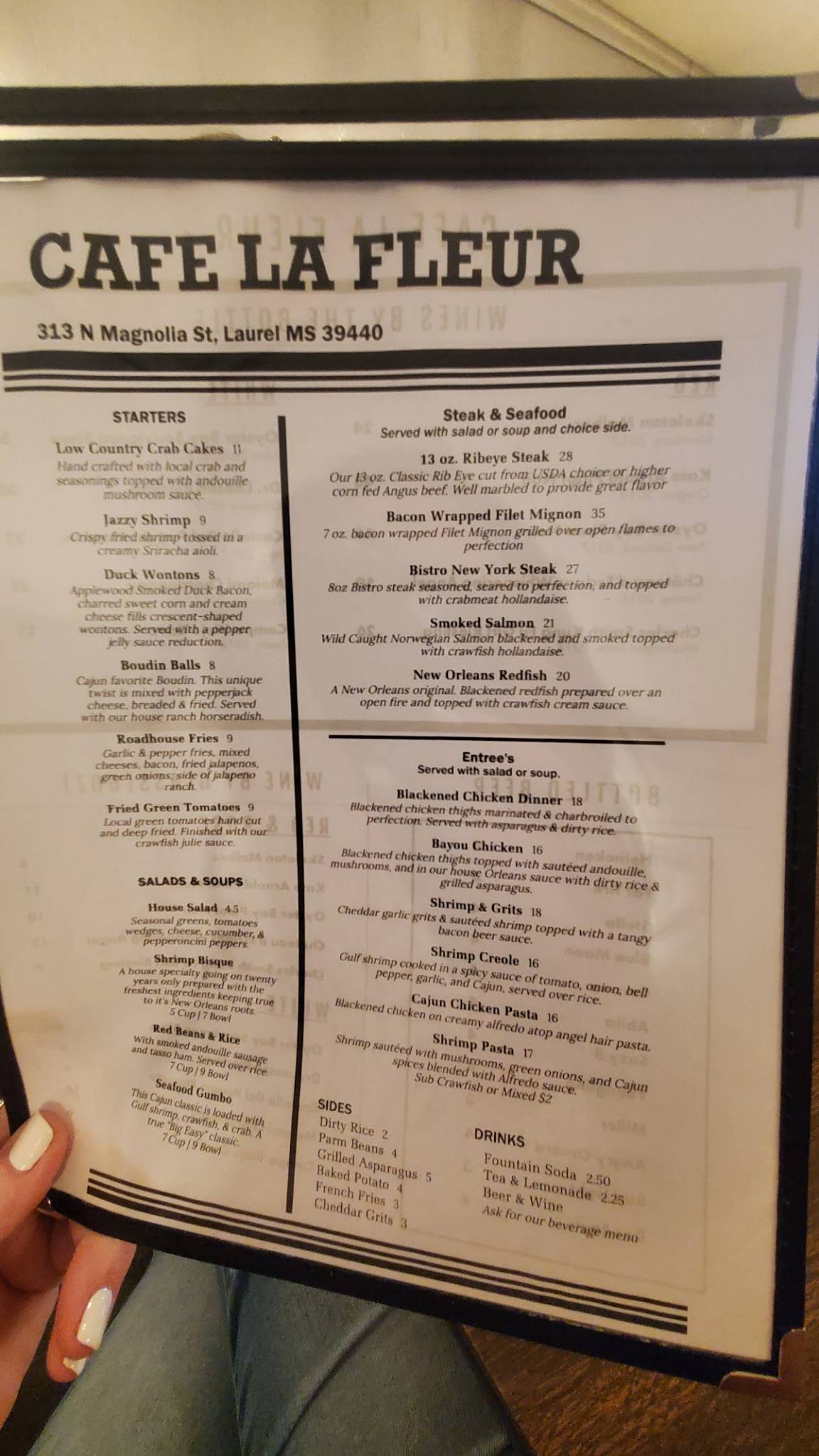 Menu at Cafe La Fleur, Laurel