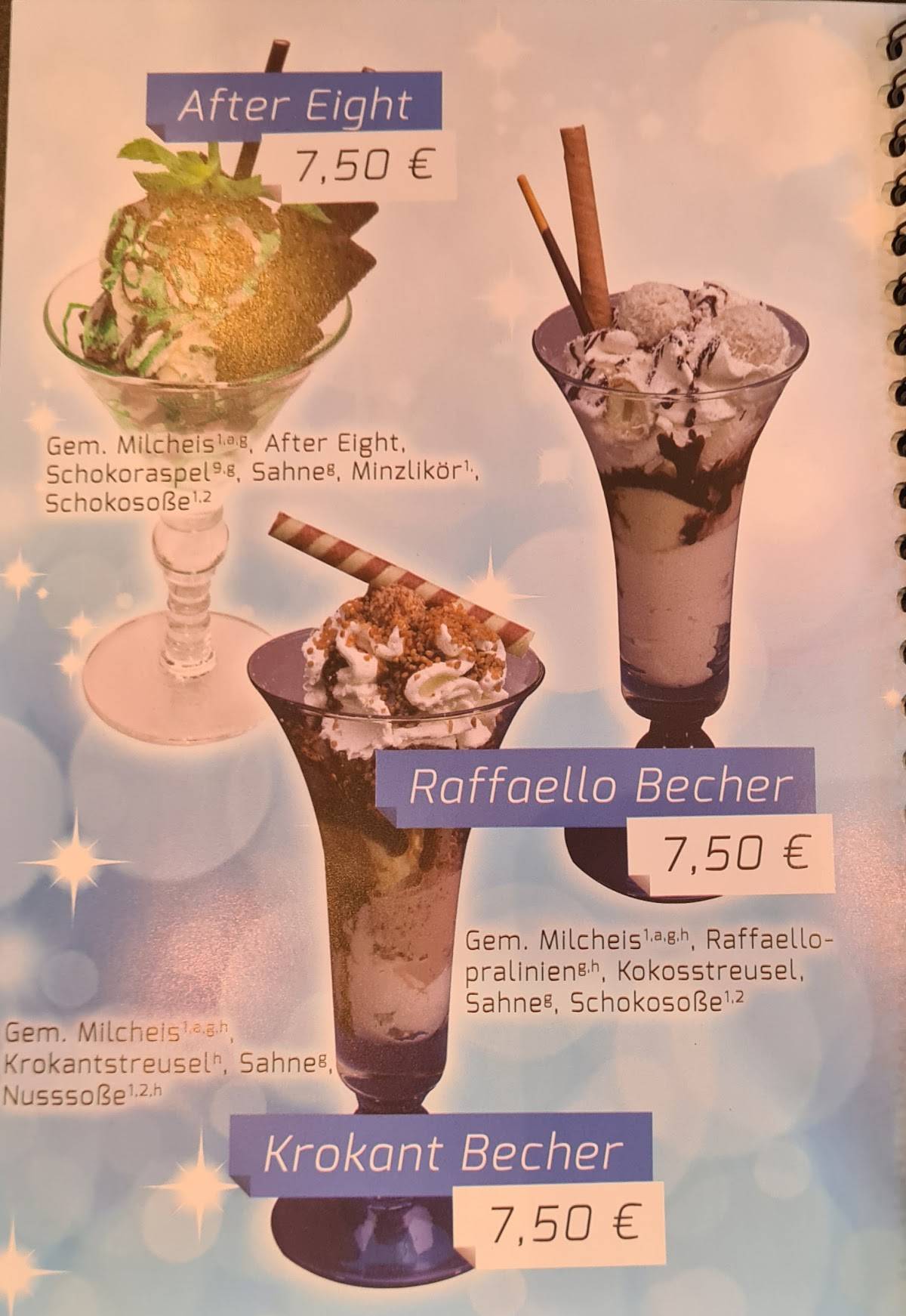 Menu at Café La Perla cafe, Munich, Eversbuschstraße 7