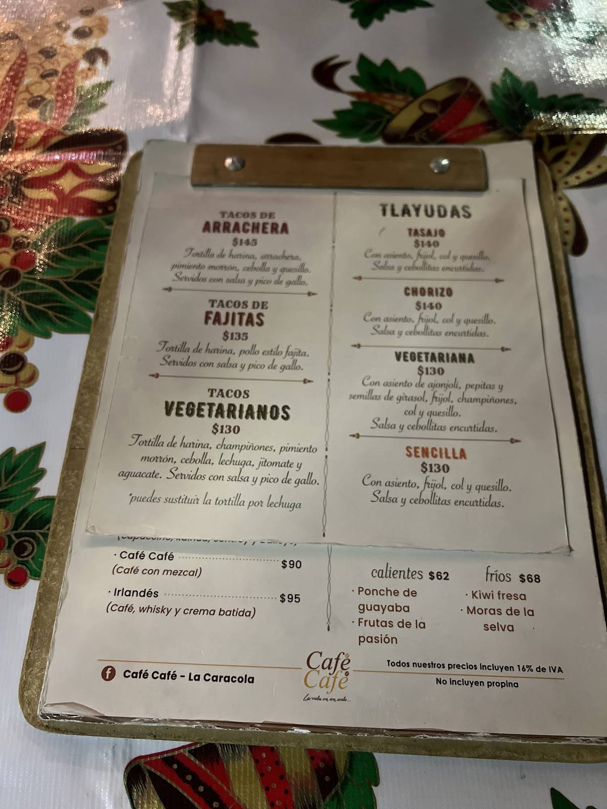 Carta de Café La Vida en un sorbo, Oaxaca