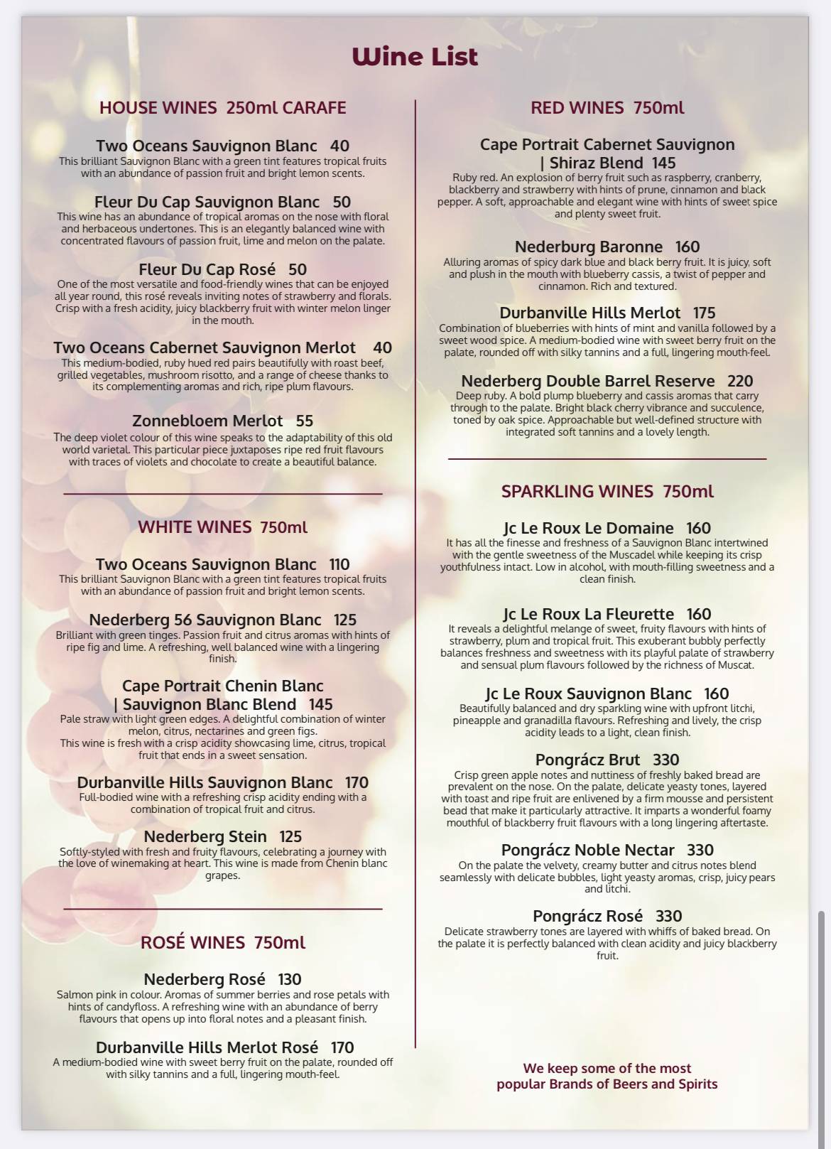 Menu at Lakeside Cafe - Coffee PMB, Pietermaritzburg