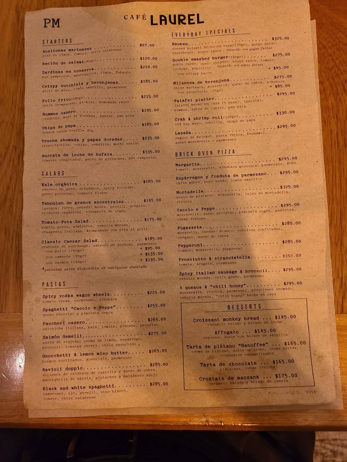 Menu at Café Laurel - Arboleda, San Pedro Garza García
