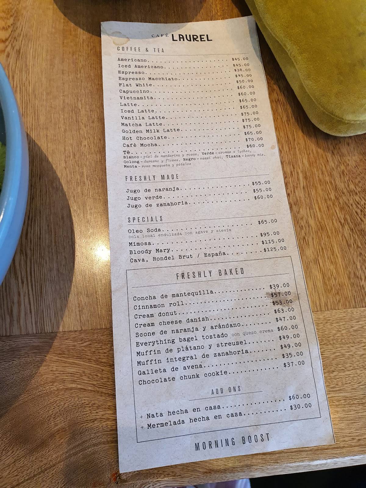 Carta de Café Laurel Arboleda, San Pedro Garza García