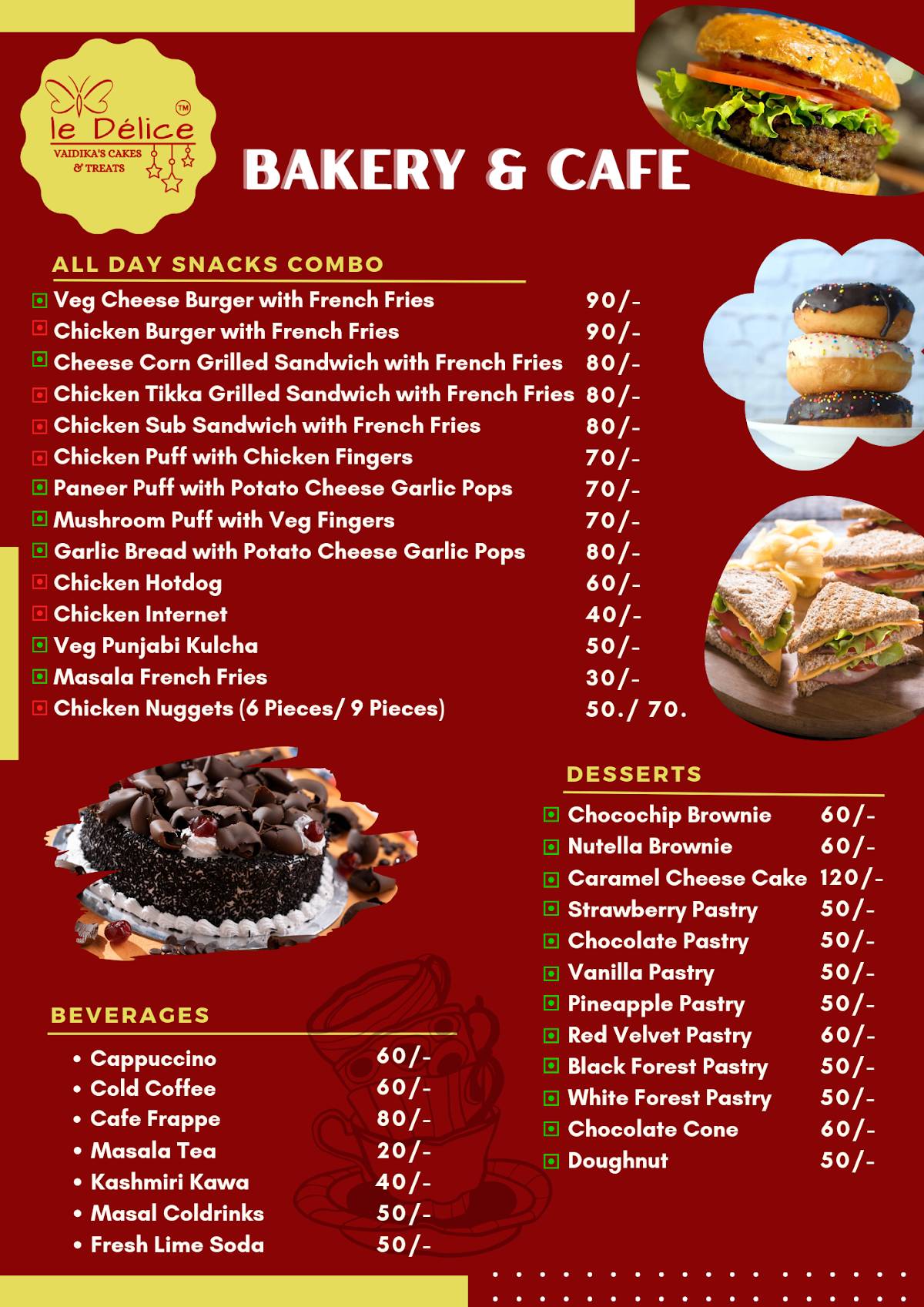 Menu at Le Dèlice, Bhadrak