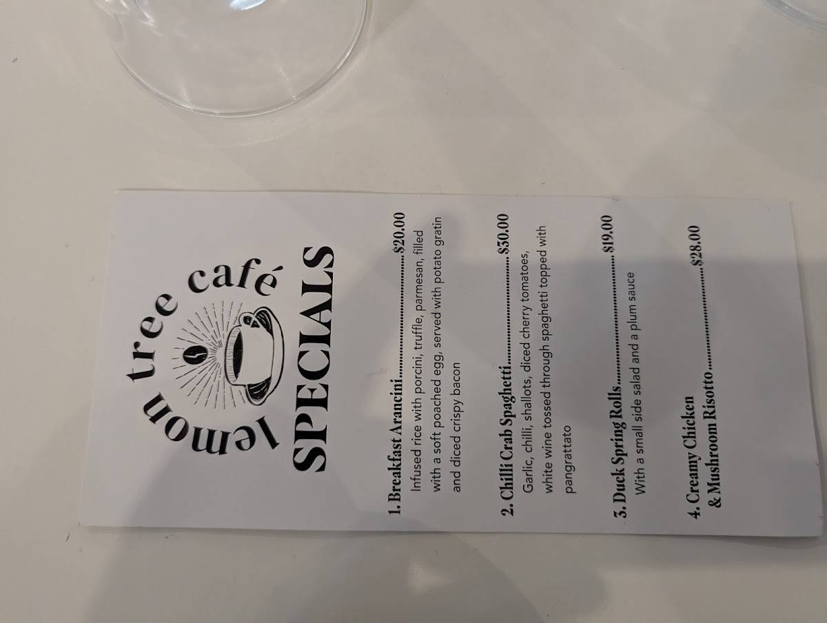 Menu at Lemon Tree Cafe, Shepparton