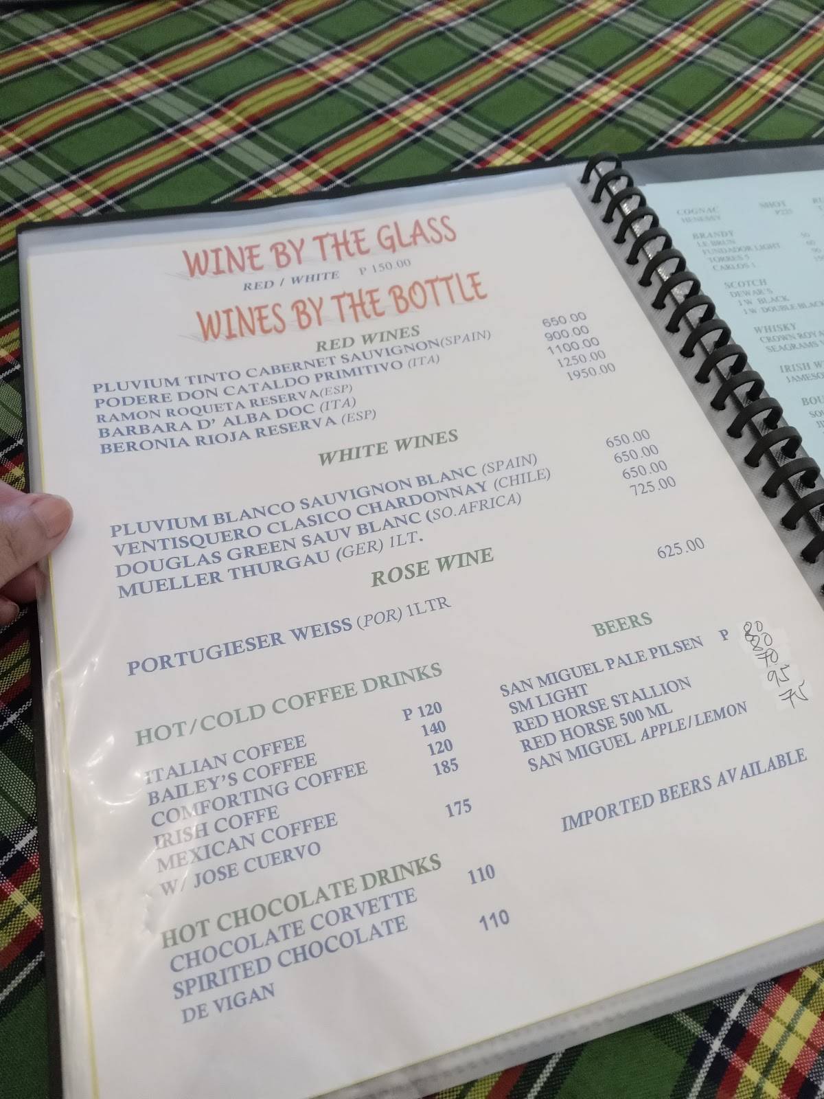 Menu at Cafe Leona, Vigan City
