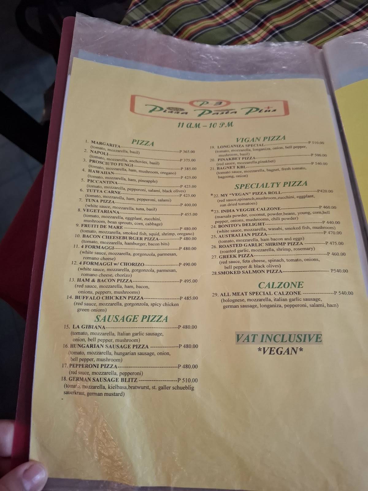 Menu at Cafe Leona, Vigan City