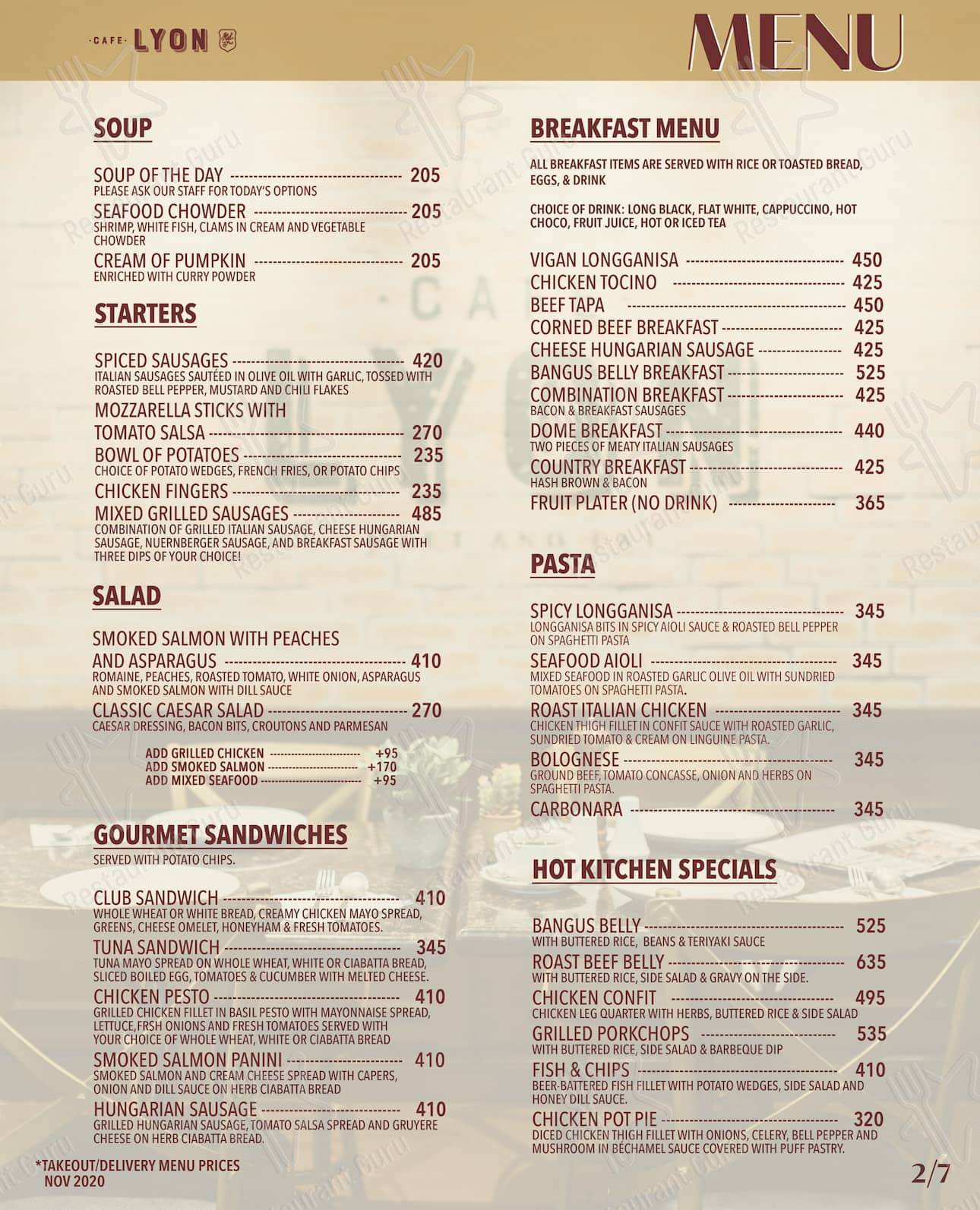 Menu at Cafe Lyon, Mandaluyong, GD-102