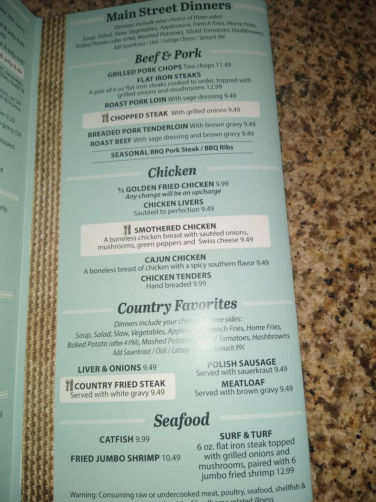 Menu at Main Street Cafe, Crystal City, 902 N Truman Blvd #1329