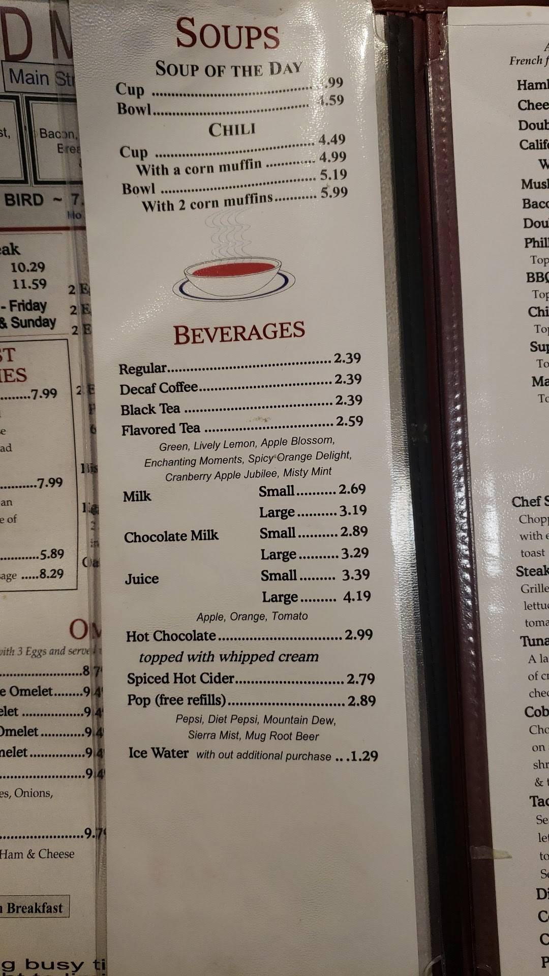 Menu at Main Street Restaurant, Detroit Lakes