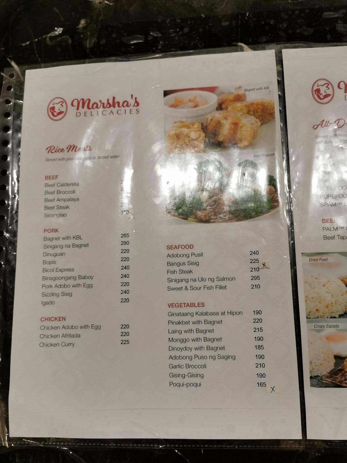 Menu at Marsha's Delicacies cafe, Bantay, HCQ9+R9G
