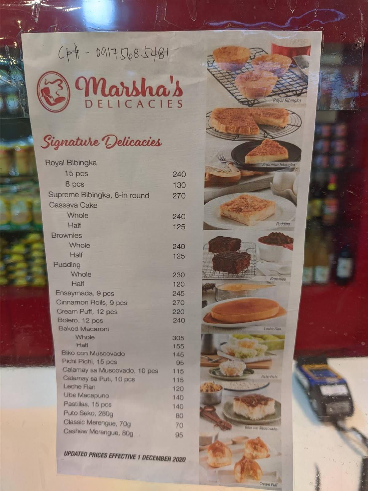 Menu at Marsha's Delicacies cafe, Bantay, HCQ9+R9G