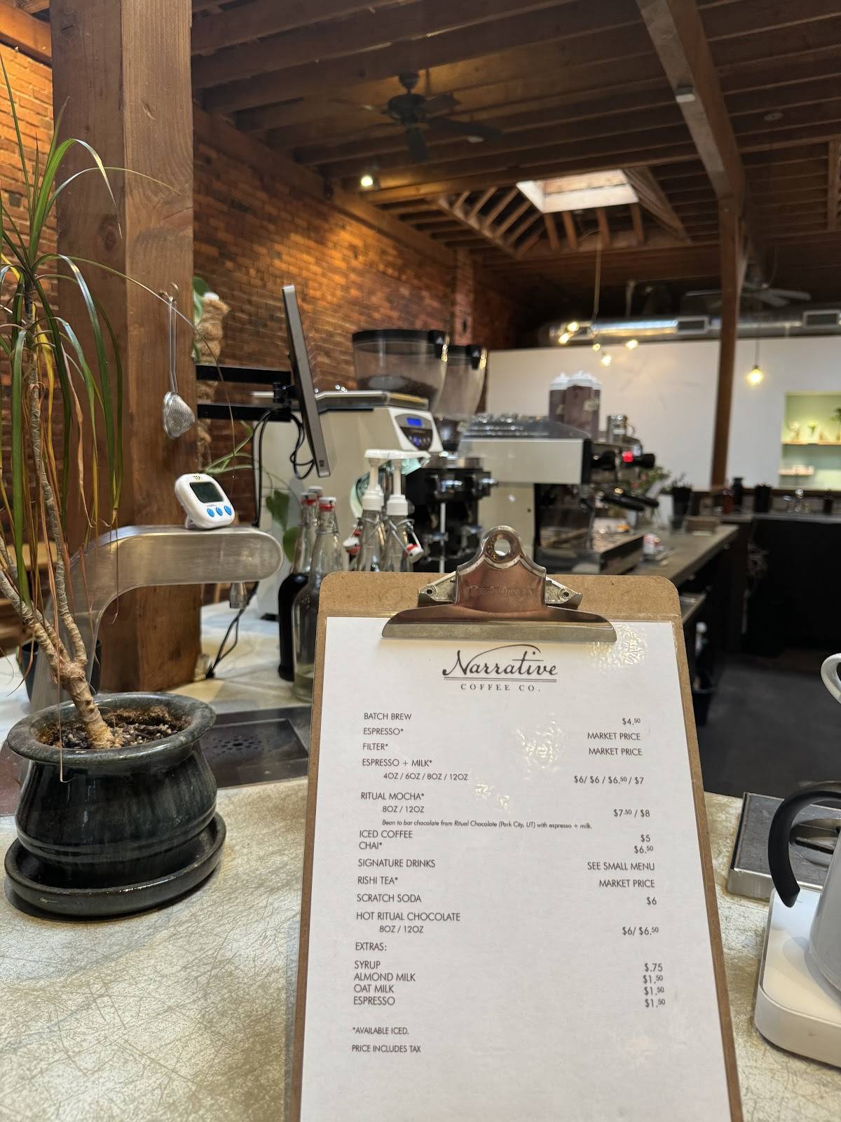 Menu at Narrative Coffee cafe, Everett