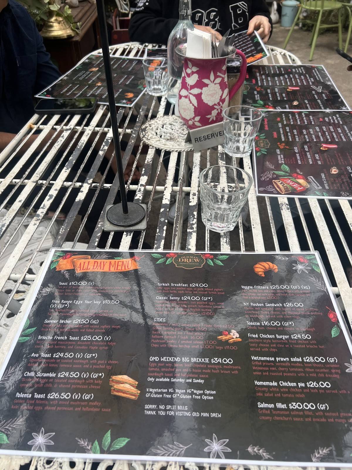 Menu at Old Man Drew cafe, Ascot Vale