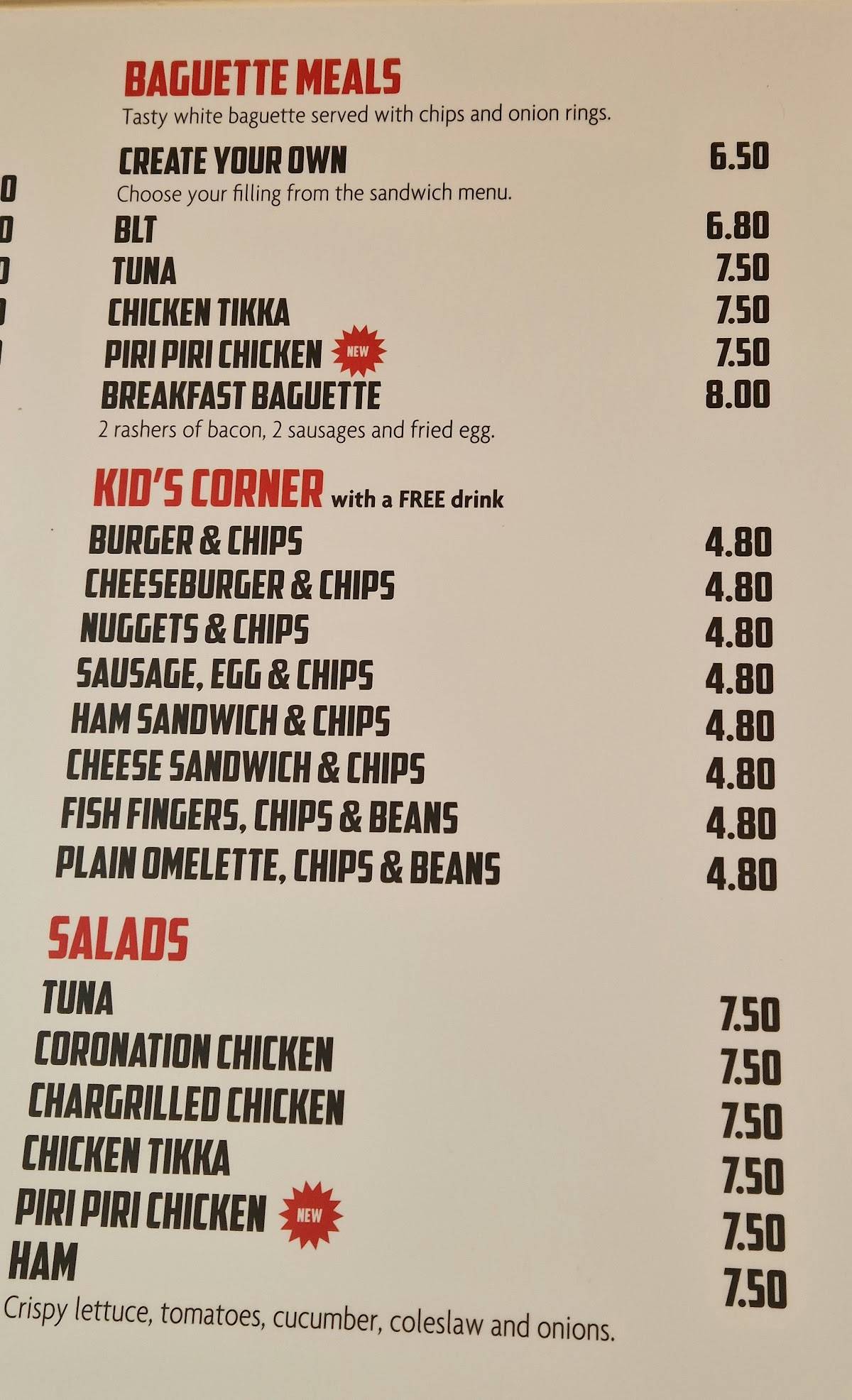 Menu at P&R Cafe, Aldershot