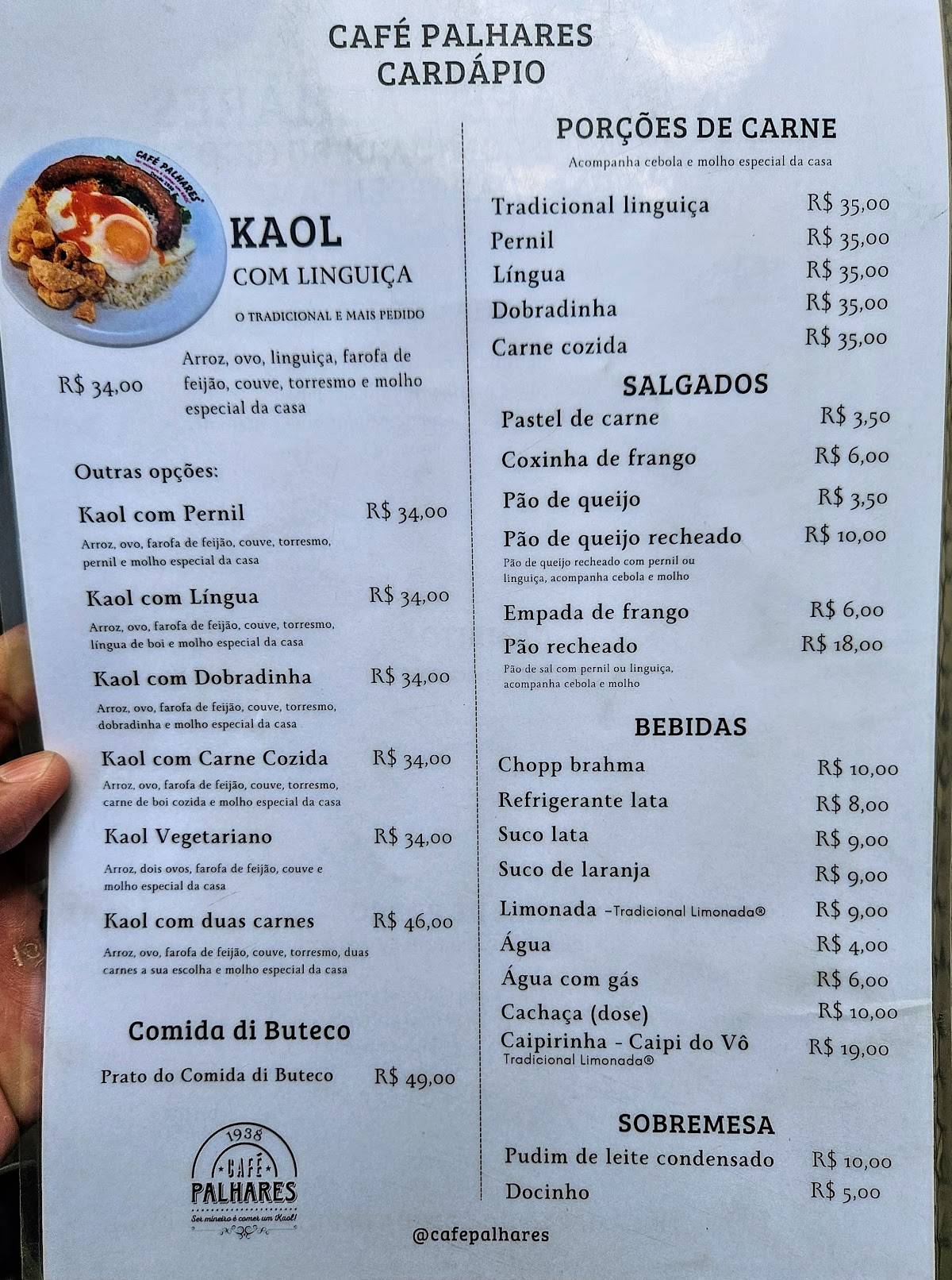 Menu em Café Palhares, Belo Horizonte