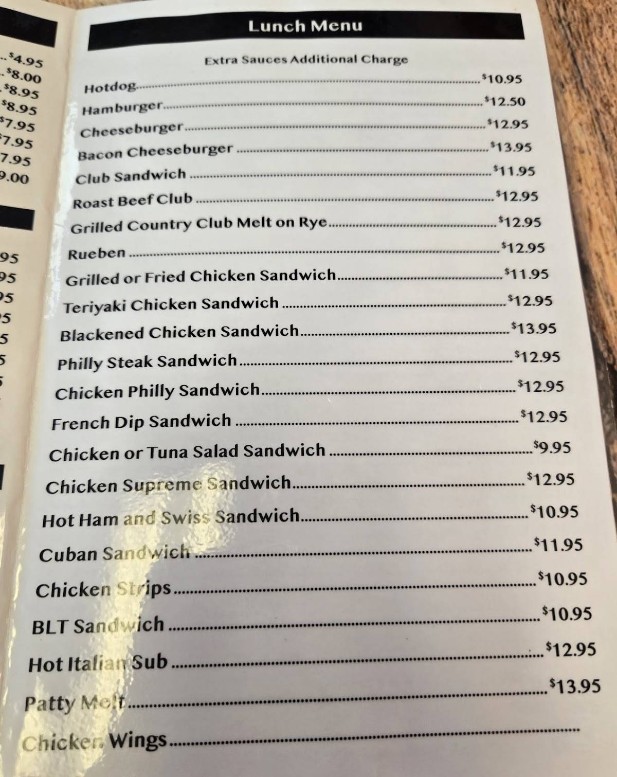 Menu at Robbie's Cafe, Live Oak