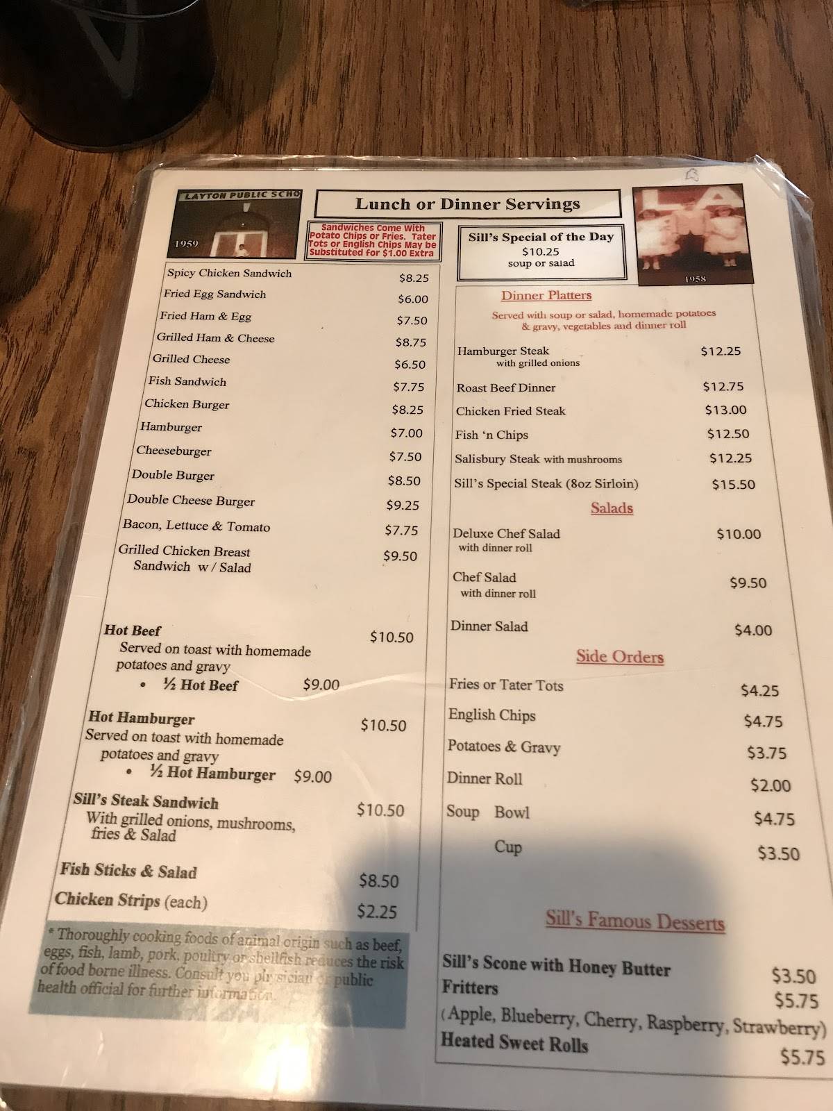 Menu at Sill's Cafe, Layton, 335 E Gentile St