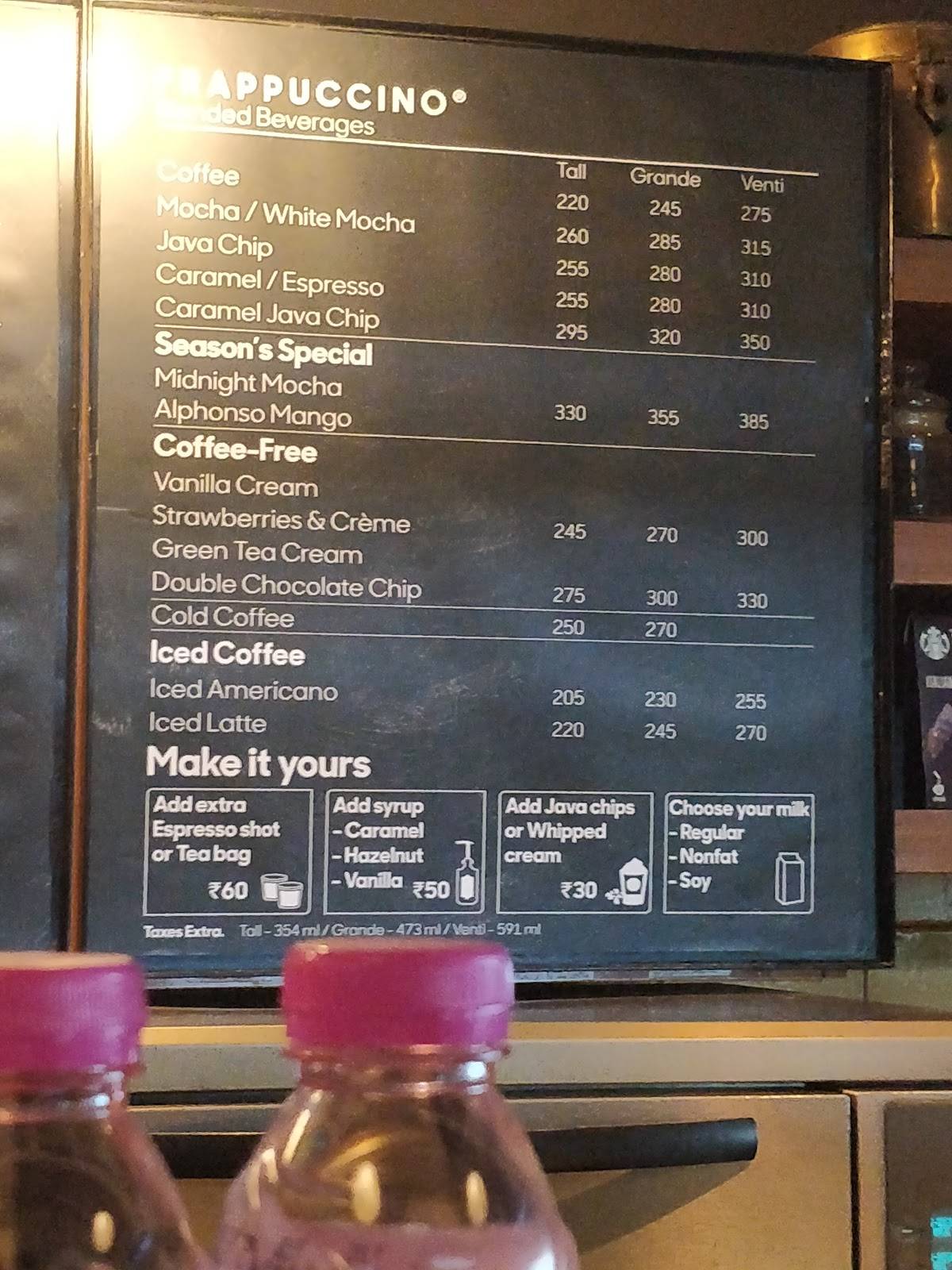 Menu at Starbucks, New Delhi, Indira Gandhi International Airport ...